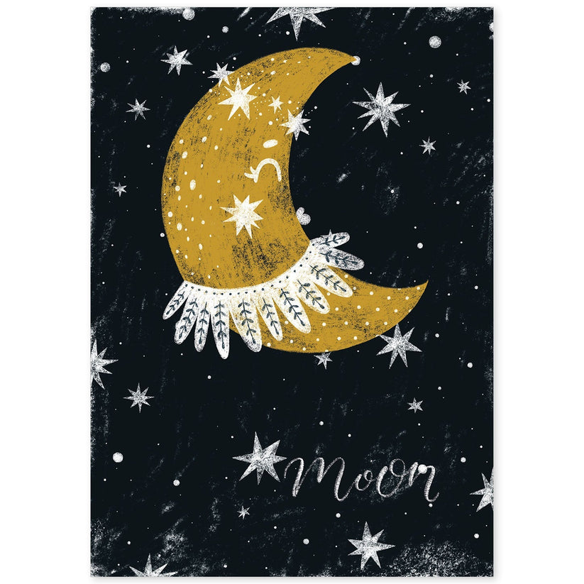 Lámina Luna dorada Estilo nordico blanco y negro. Composiciones planet ...