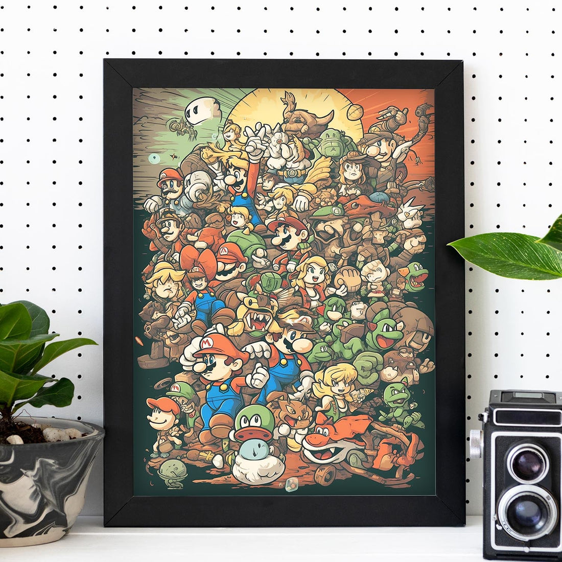 Póster de ilustración de personajes famosos de videojuegos en papel de ...