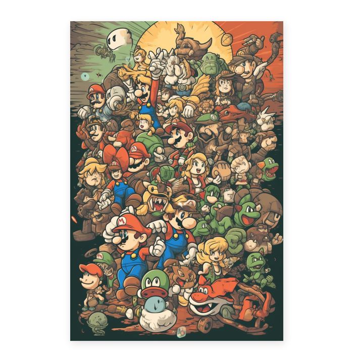Póster de ilustración de personajes famosos de videojuegos en papel de ...